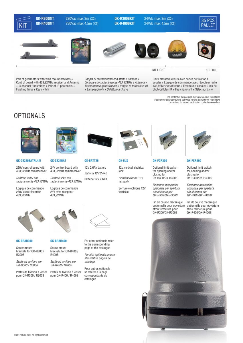 Motor cổng tự động tay đòn Quiko rotello QK-R300 R-400 800kg Italy 3m ...